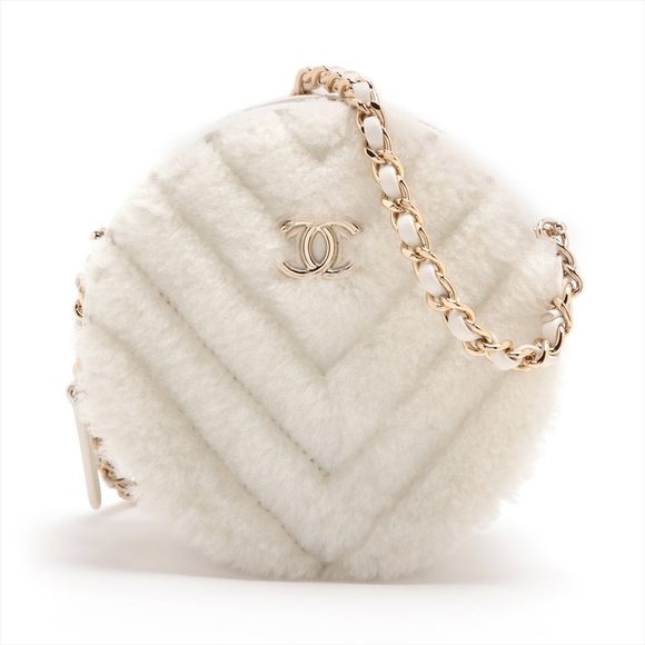 CHANEL | Bags | Chanel V Stitch Fur Chain Shoulder Bag White Gold ...